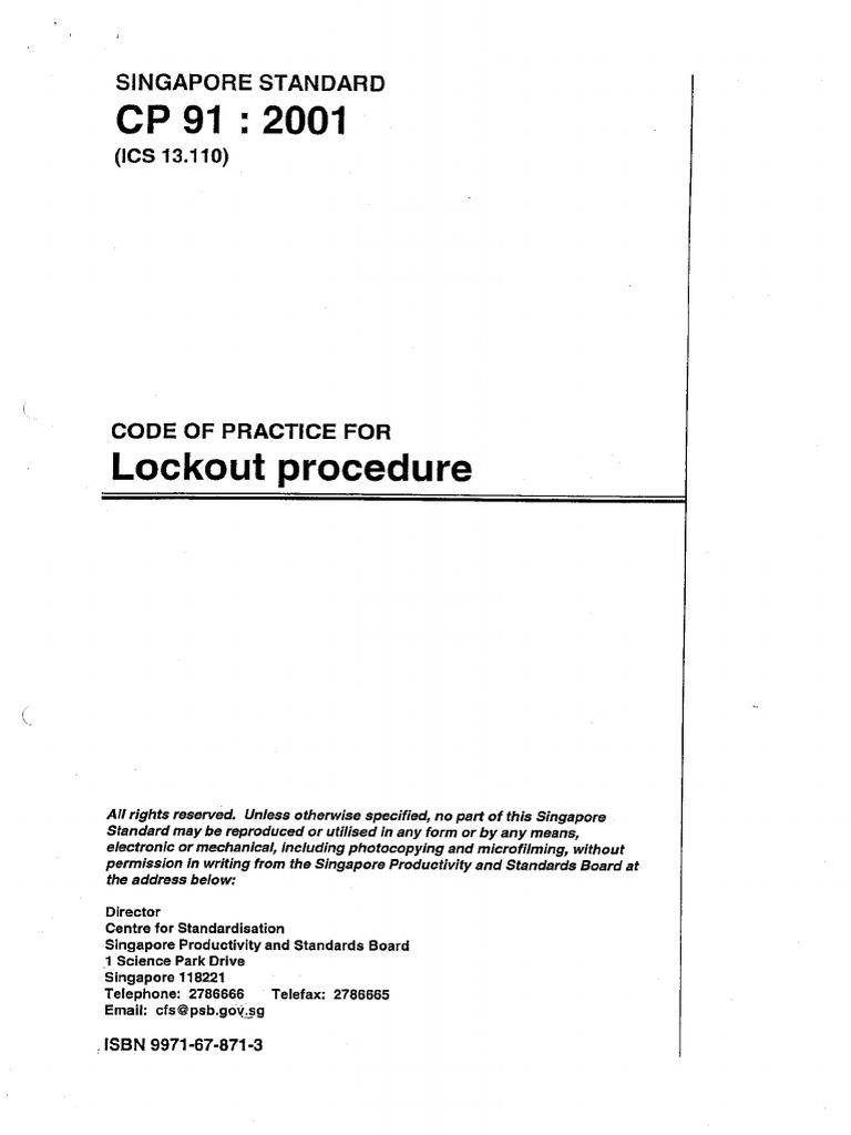 CP 91 2001 Code of Practice For Lockout Procedure | PDF
