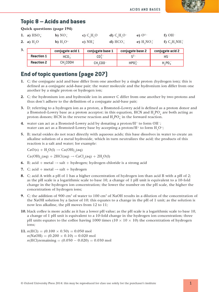 Ib Chem Answers 8 | PDF | Acid | Ph