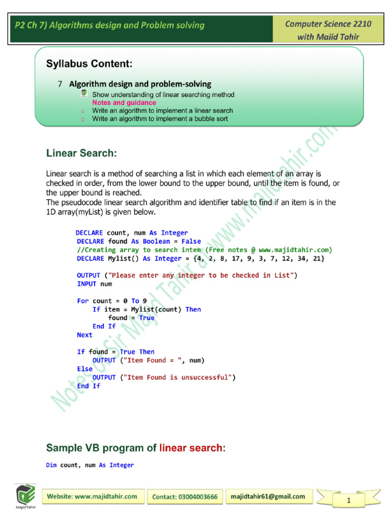 7 Algorithm (Searchinmg & Sorting UPDATED) (MT | PDF