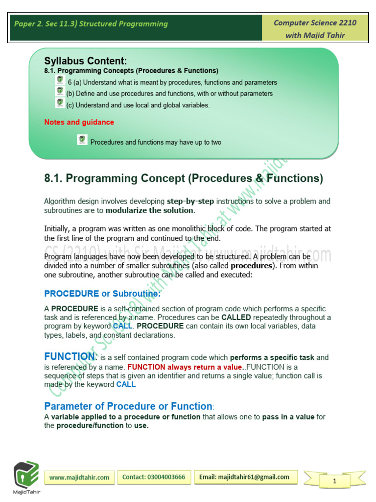 81 Procedures And Functions Updated Mt L Pdf Parameter Computer Programming Computer