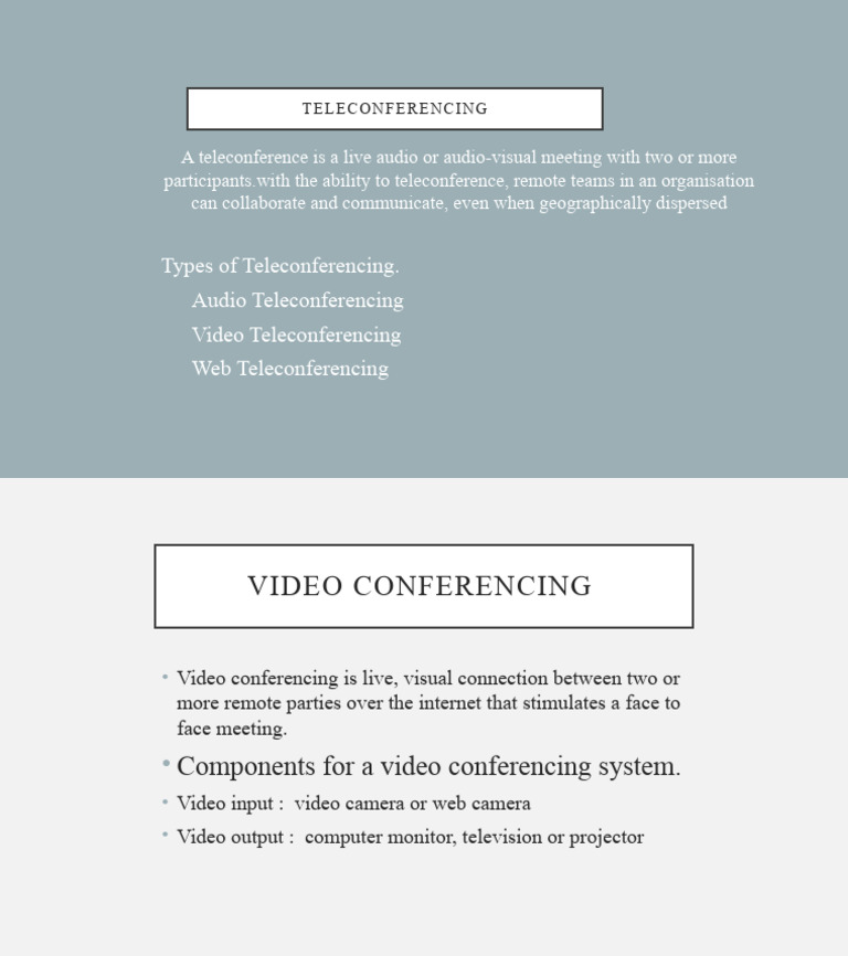 Types of Teleconferencing. Audio Teleconferencing Video ...