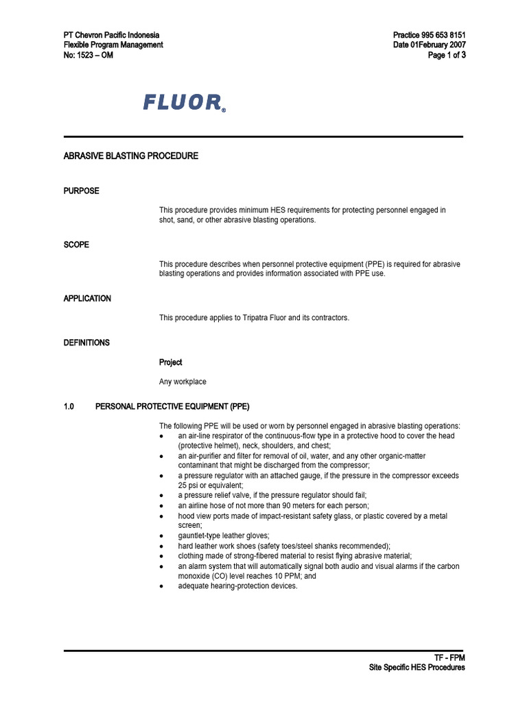 Abrasive Blasting Procedure | PDF | Personal Protective Equipment ...