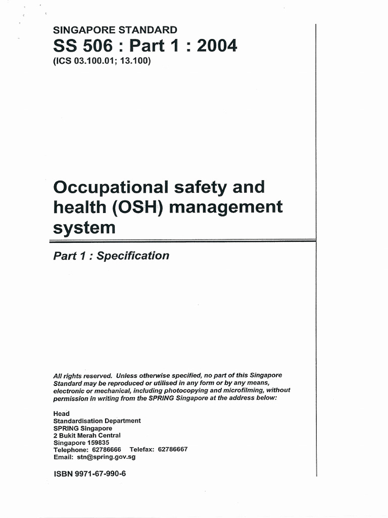 SS 506 Pt1 2004 OSH Management System Specification | PDF