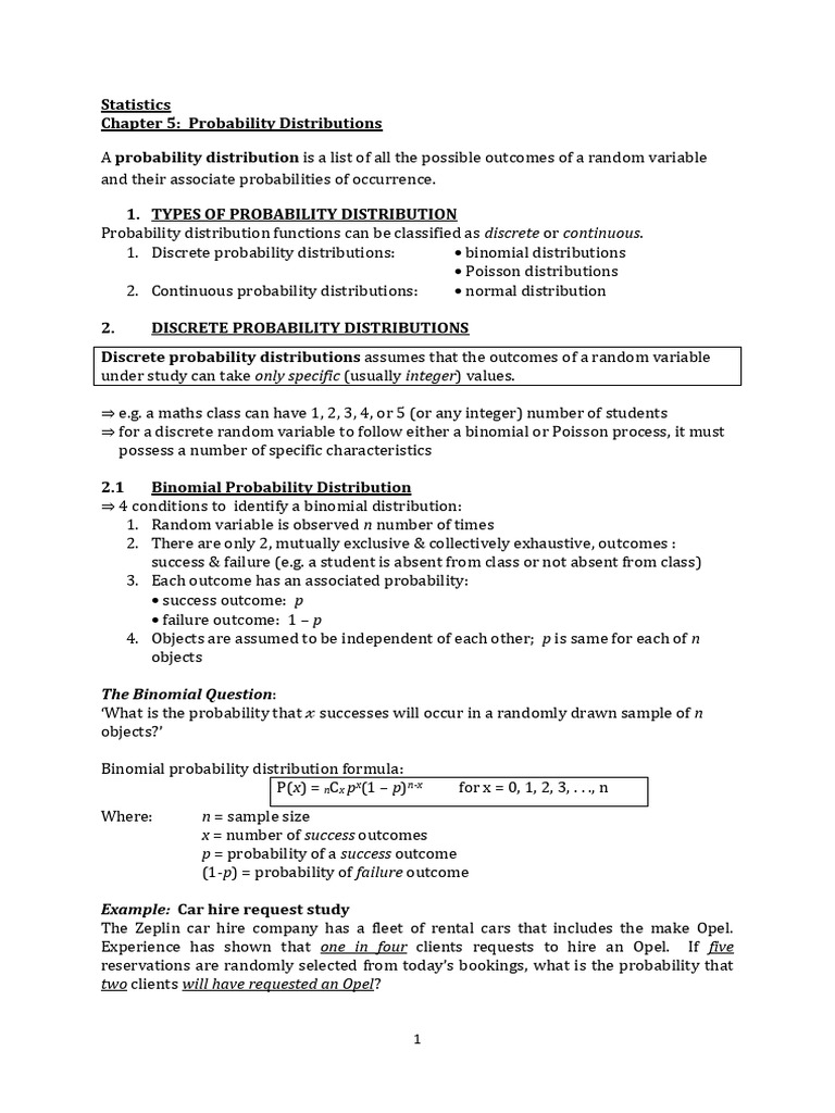 Chapter5 Notes | PDF | Probability Distribution | Poisson Distribution