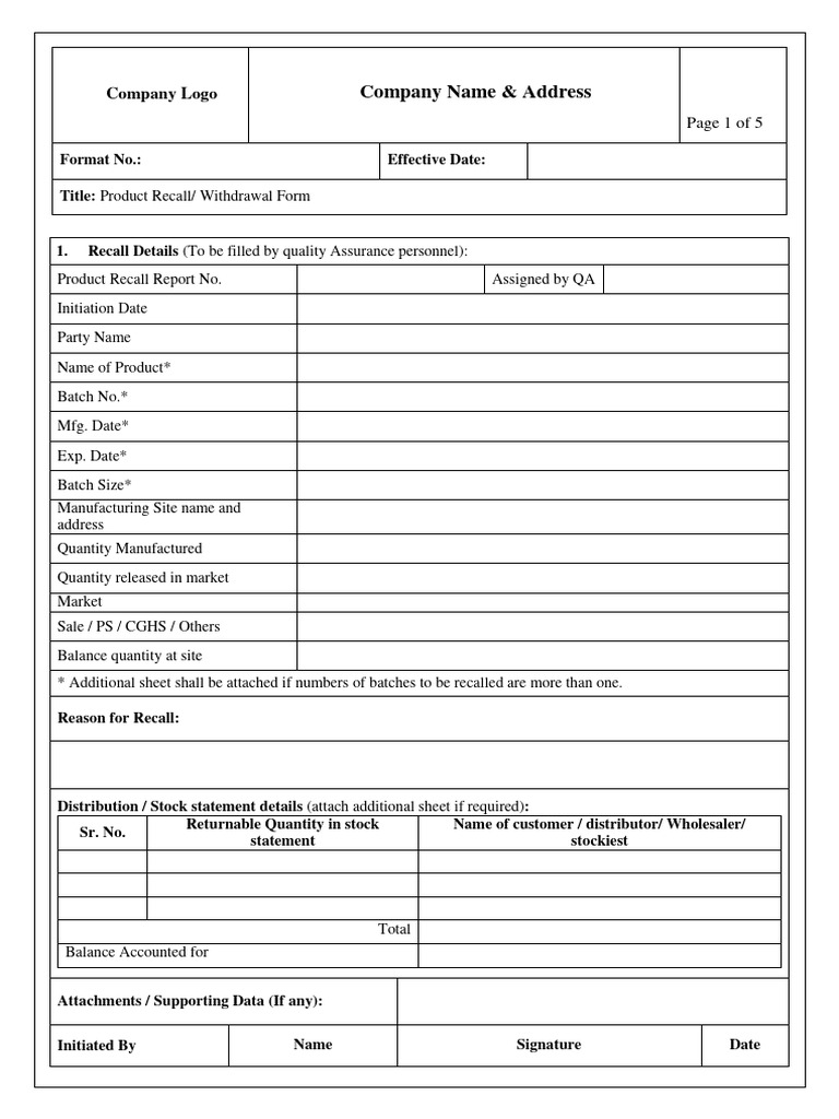 Recall Withdrawal Format | PDF | Business | Business Process