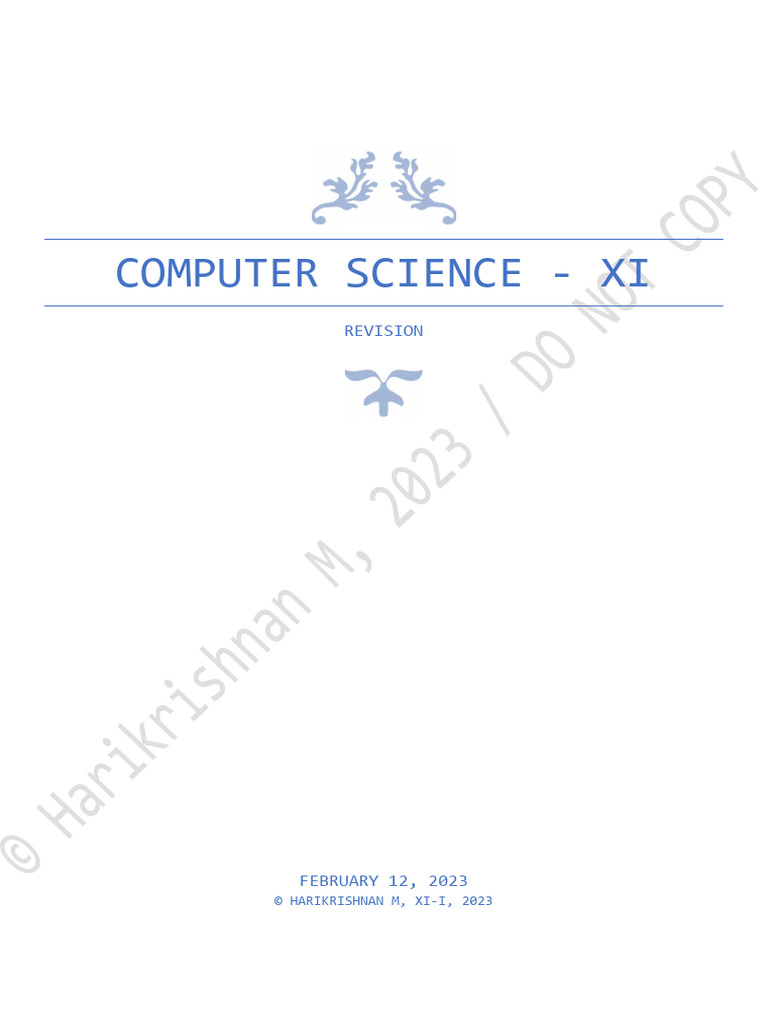 Cs Class Xi Revision Pdf Control Flow Data Type