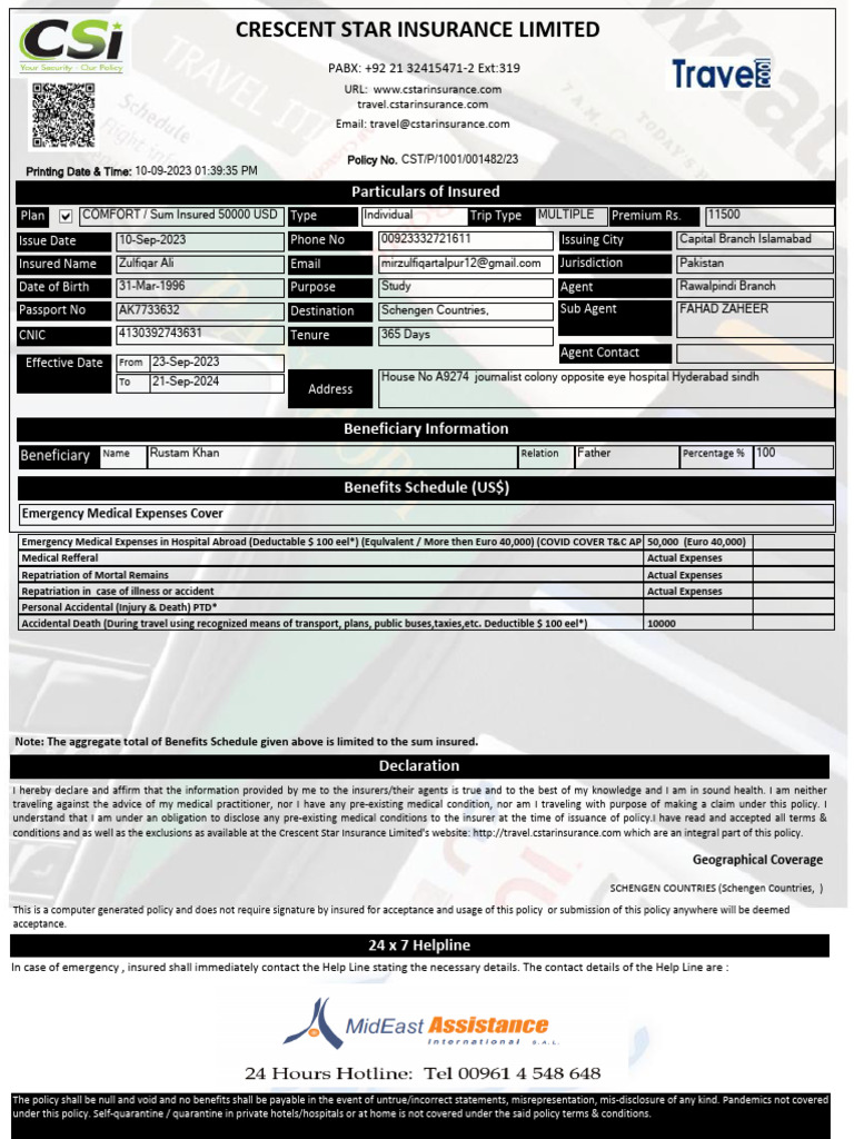 Zulfiqar Ali | PDF | Insurance | Deductible