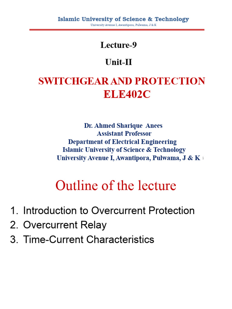 Lecture 09- Overcurrent Protection, Timing Charactersitic | PDF | Relay | Electronics