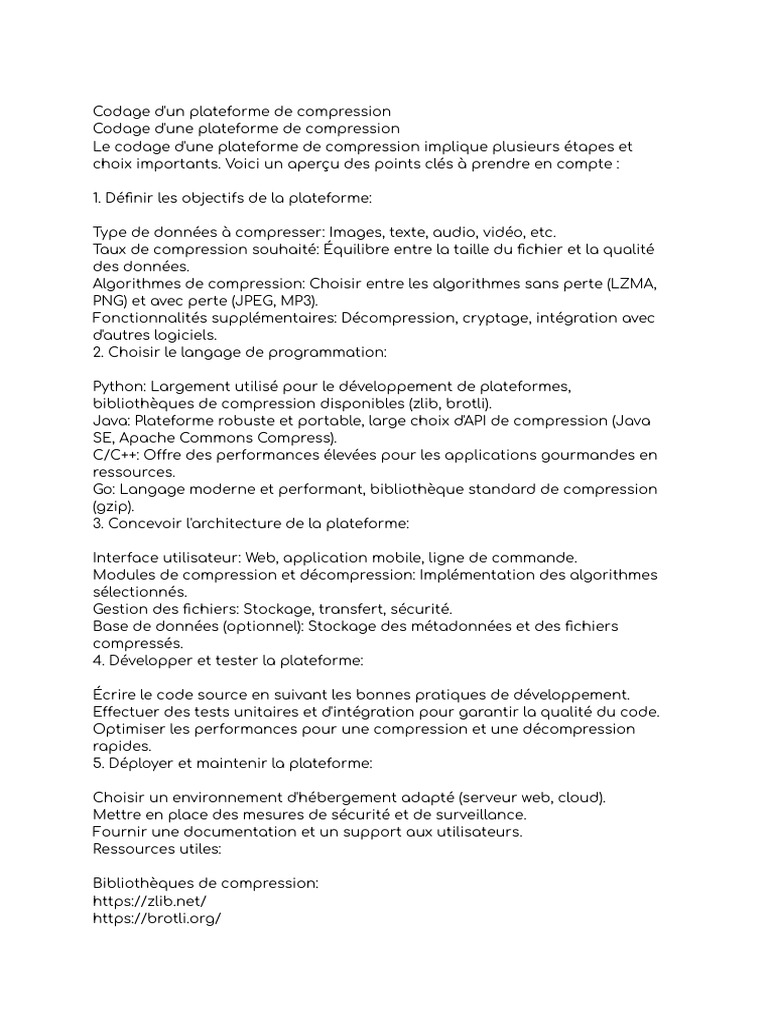 Codage D'un Plateforme de Compression | PDF | Compression de données | Programmation informatique