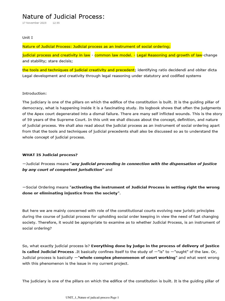 Nature of Judicial Process | PDF | Supreme Court Of India | Judiciaries