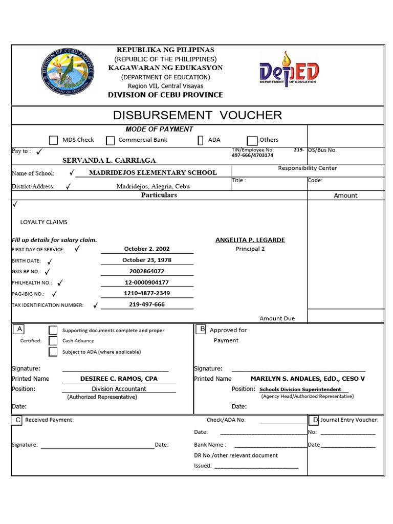 Disbursement Voucher | PDF | Payments | Service Industries