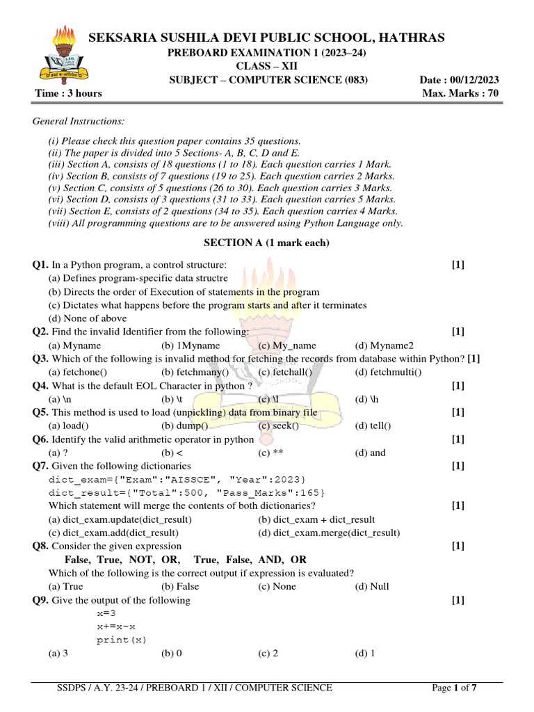 12th - CS Preboard - Set A | PDF | Text File | Computer Architecture