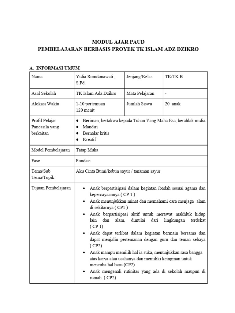 Modul Ajar Projek Kebun Sayur - 2 | PDF | Sains & Matematika