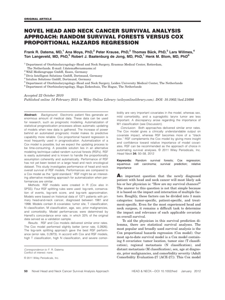 Coxph Randomsurvforest | Download Free PDF | Head And Neck Cancer | Cancer