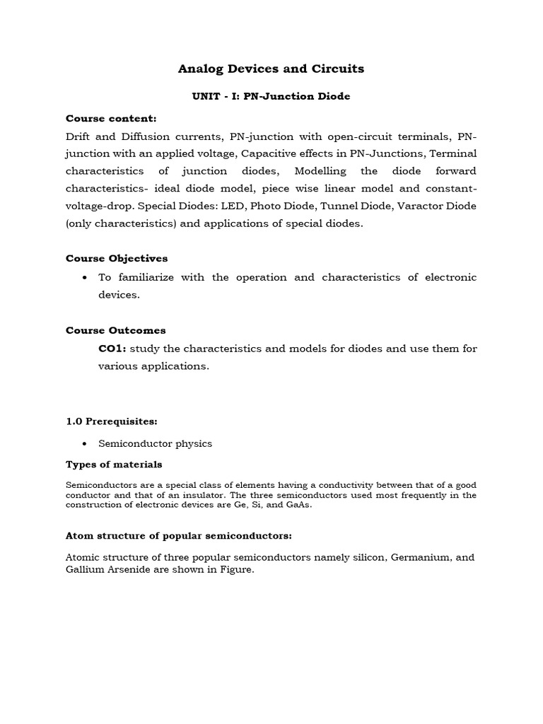 ADC Unit 1 LM PN Junction | PDF | P–N Junction | Band Gap