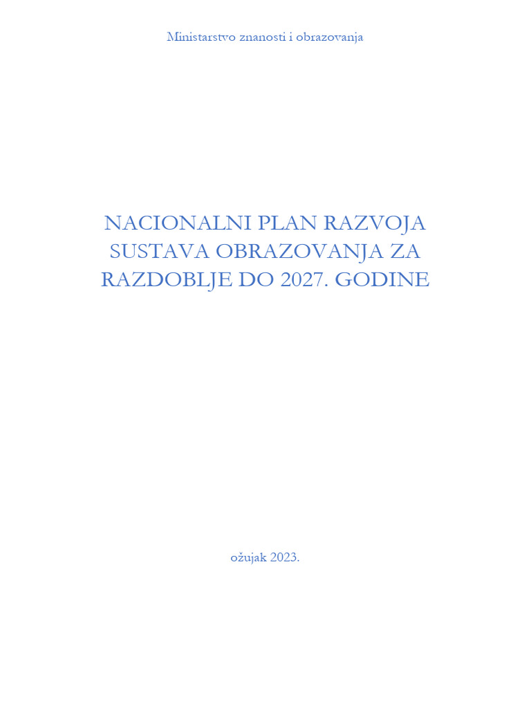 Nacionalni Plan Razvoja Sustava Obrazovanja Za Razdoblje Do 2027 | PDF