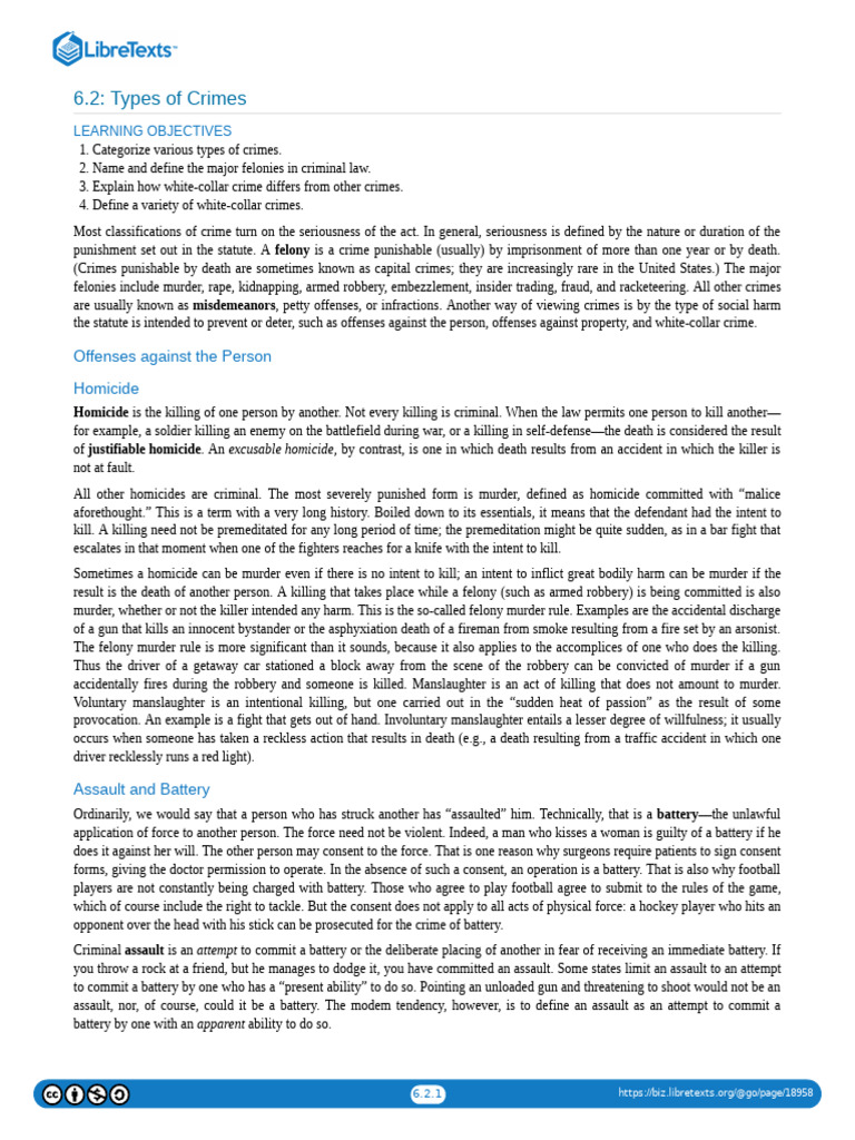 6.2 Types of Crimes | PDF | Larceny | Perjury
