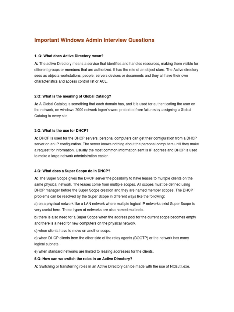 Important Windows Admin Interview Questions | PDF | Active Directory | Domain Name System