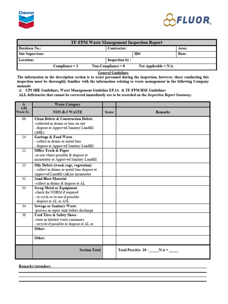 FPM Waste Management Form | PDF | Waste | Waste Management