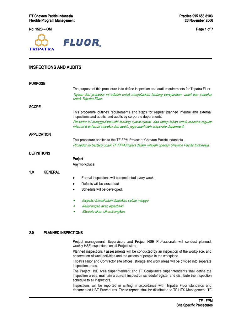 TF Inspections and Audits Procedure | PDF | Audit | Business