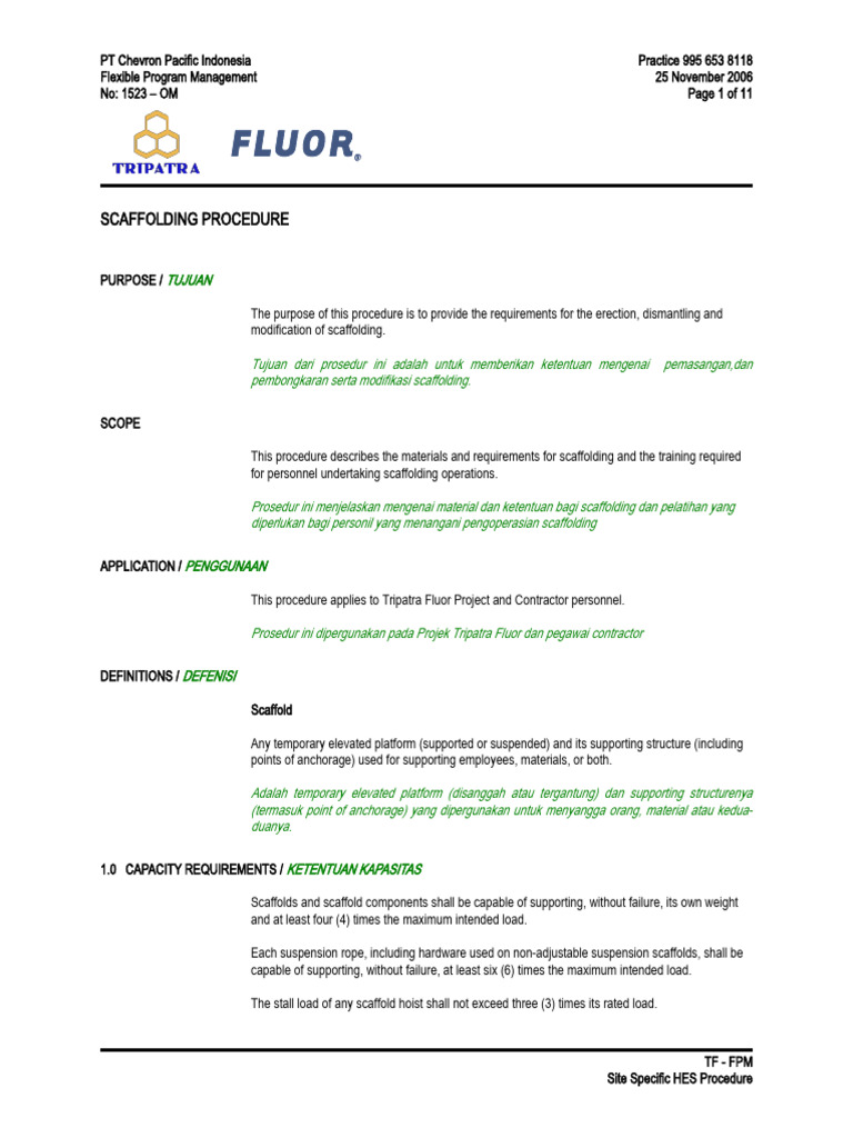 TF Scaffolding Procedure | PDF | Scaffolding | Bamboo