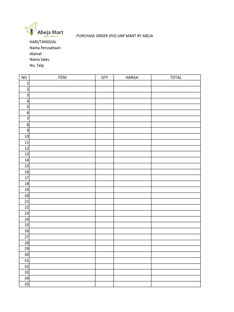 Formulir PO UNP Mart oleh Abeja | PDF
