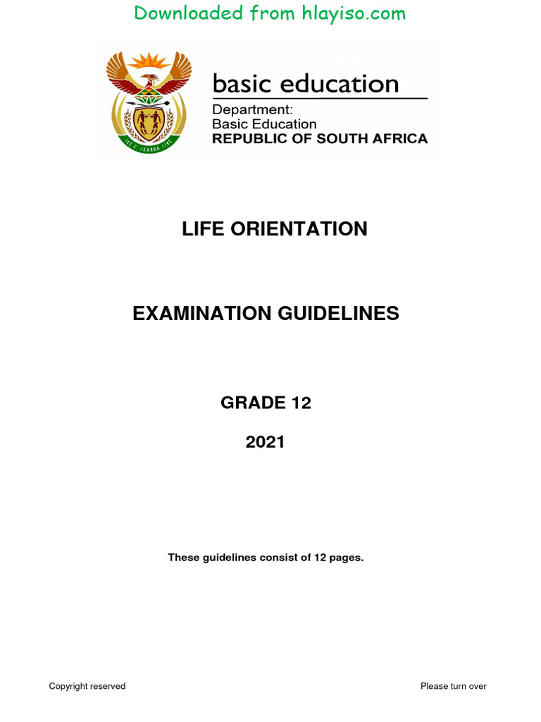 Life Orientation GR 12 Examination Guideline 2021 Eng - Hlayiso - Com ...
