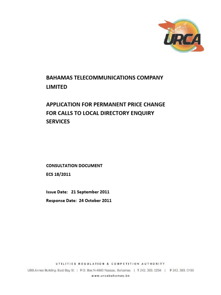 ECS 18 2011 Consultation Document BTC Application For A Permanent Price ...