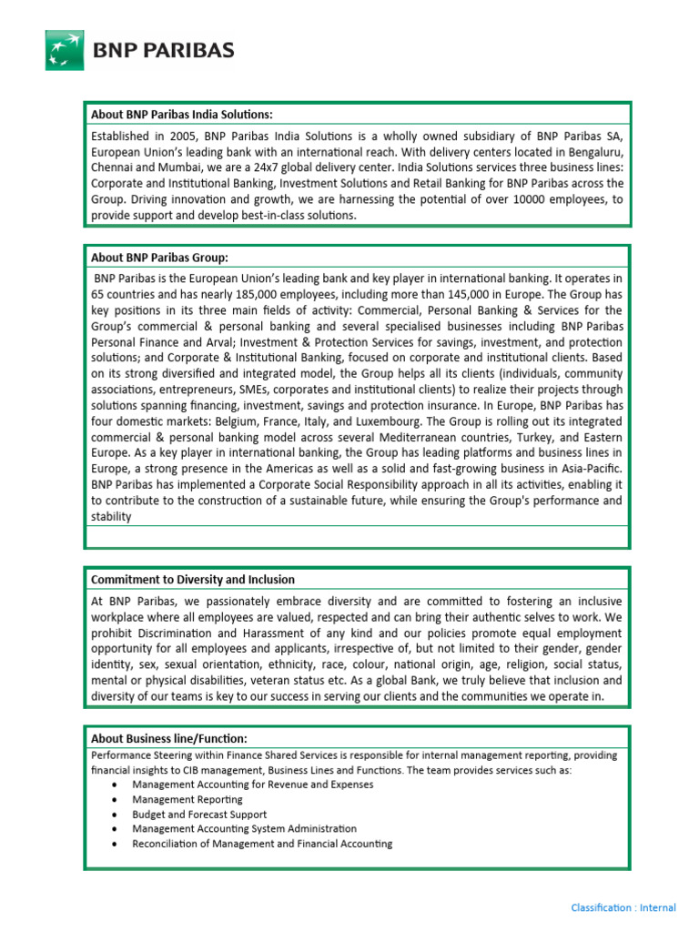 About BNP Paribas India Solutions:: Classification: Internal | PDF | Bnp Paribas | Chief ...