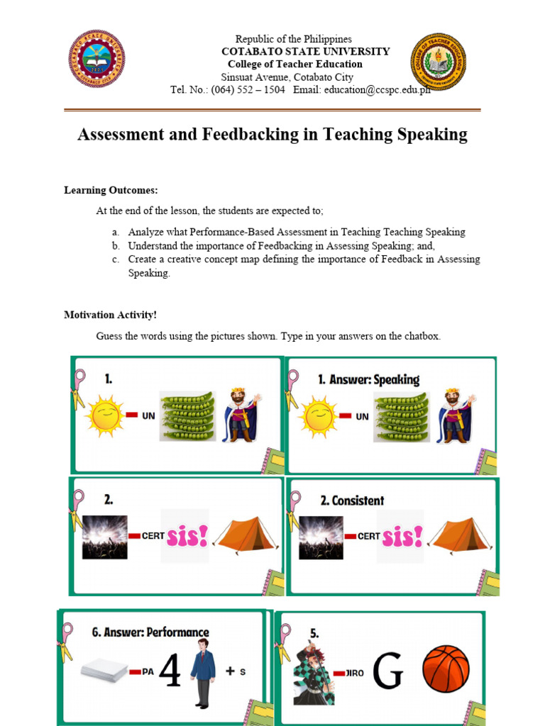 Assessment and Feedbacking in Teaching Speaking | PDF | Educational Assessment | Learning