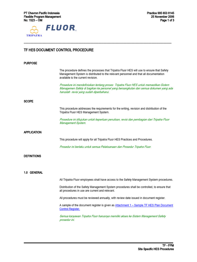 Tripatra Fluor HES Document Control Guide | PDF | Computing | Information Technology