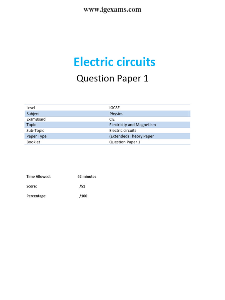 43.1-Electric Circuits-Cie Igcse Physics Ext-Theory-Qp | PDF ...