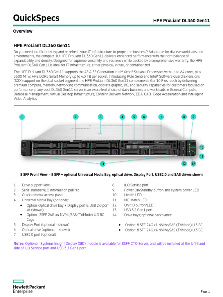 HPE ProLiant DL360 Gen11 Quickspecs | Download Free PDF | Solid State Drive | Electrical Engineering