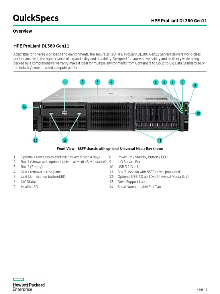 HPE ProLiant DL380 Gen11 Quickspecs | PDF | Cloud Computing | Computer Hardware