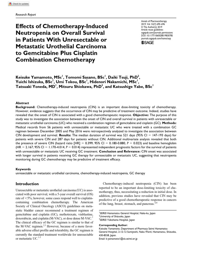 Yamamoto Et Al 2019 Effects of Chemotherapy Induced Neutropenia On ...