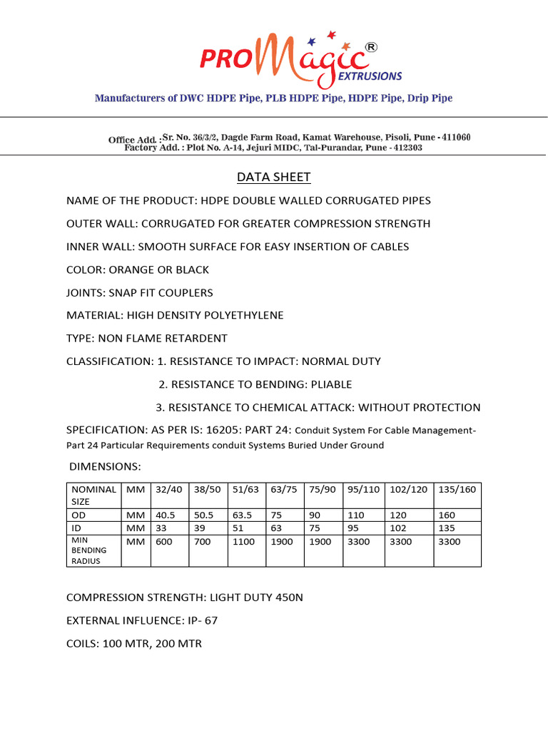 Data Sheet DWC Pipe | PDF | Pipe (Fluid Conveyance) | Physical Sciences