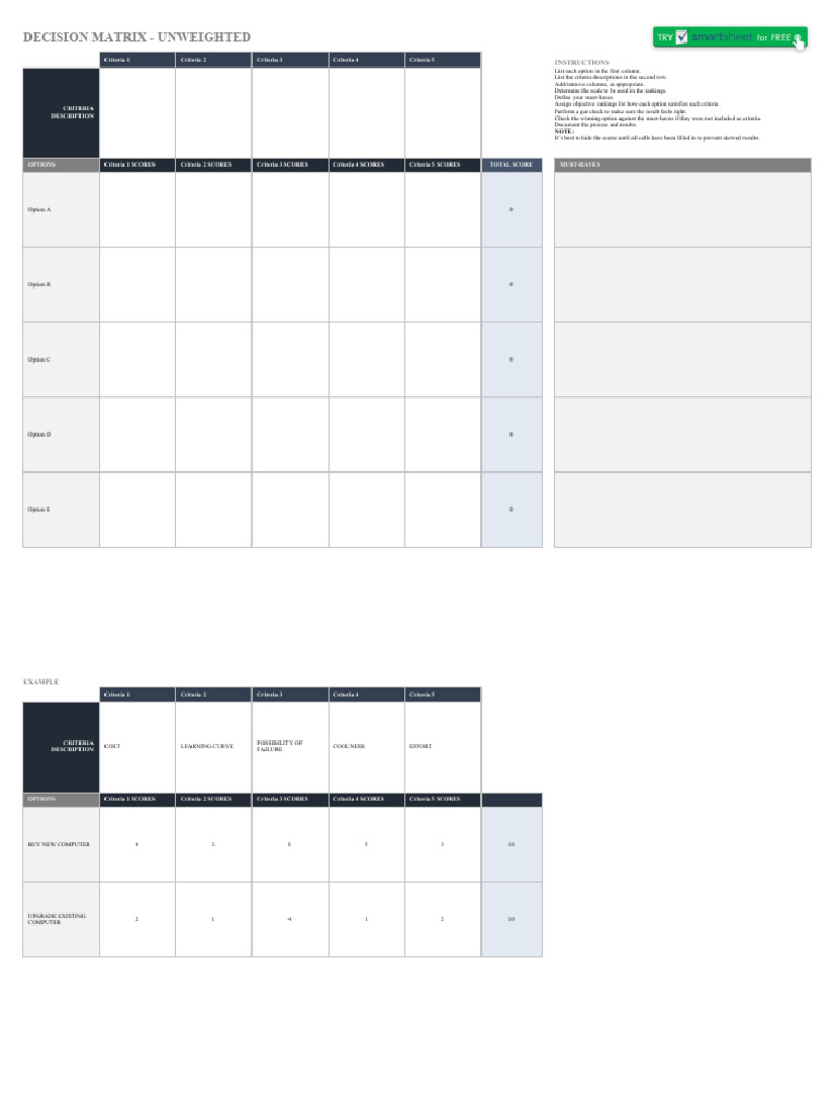 IC Decision Matrix Unweighted 9318 | PDF | Matrix (Mathematics ...
