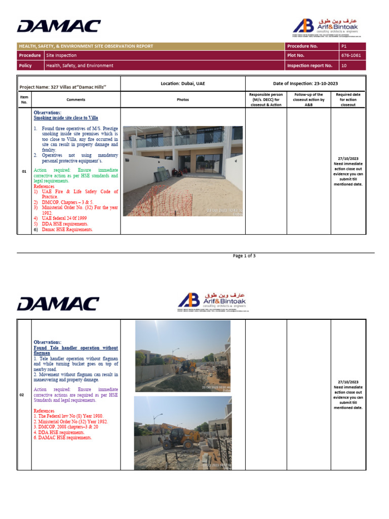 HSE Site Report for Damac Hills | PDF | Occupational Safety And Health | Safety
