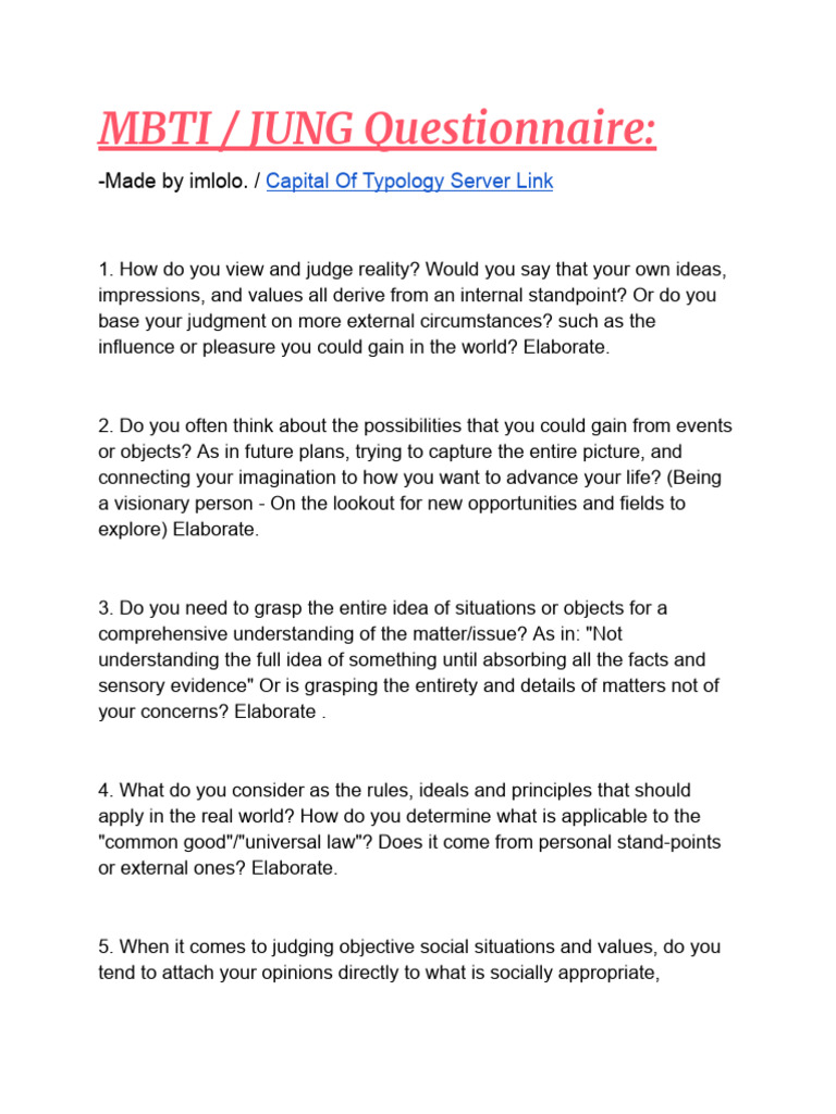 Mbti-Jung Questionnaire | PDF | Idea | Personality Type