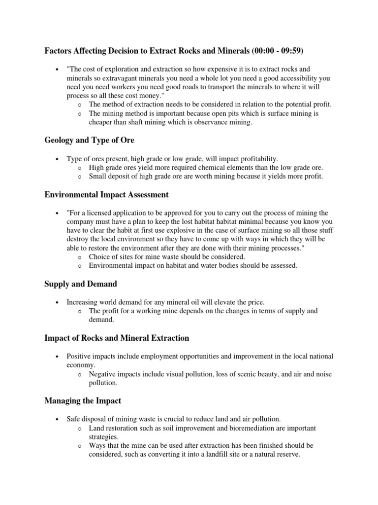 Factors Affecting Decision To Extract Rocks and Minerals | PDF | Mining ...