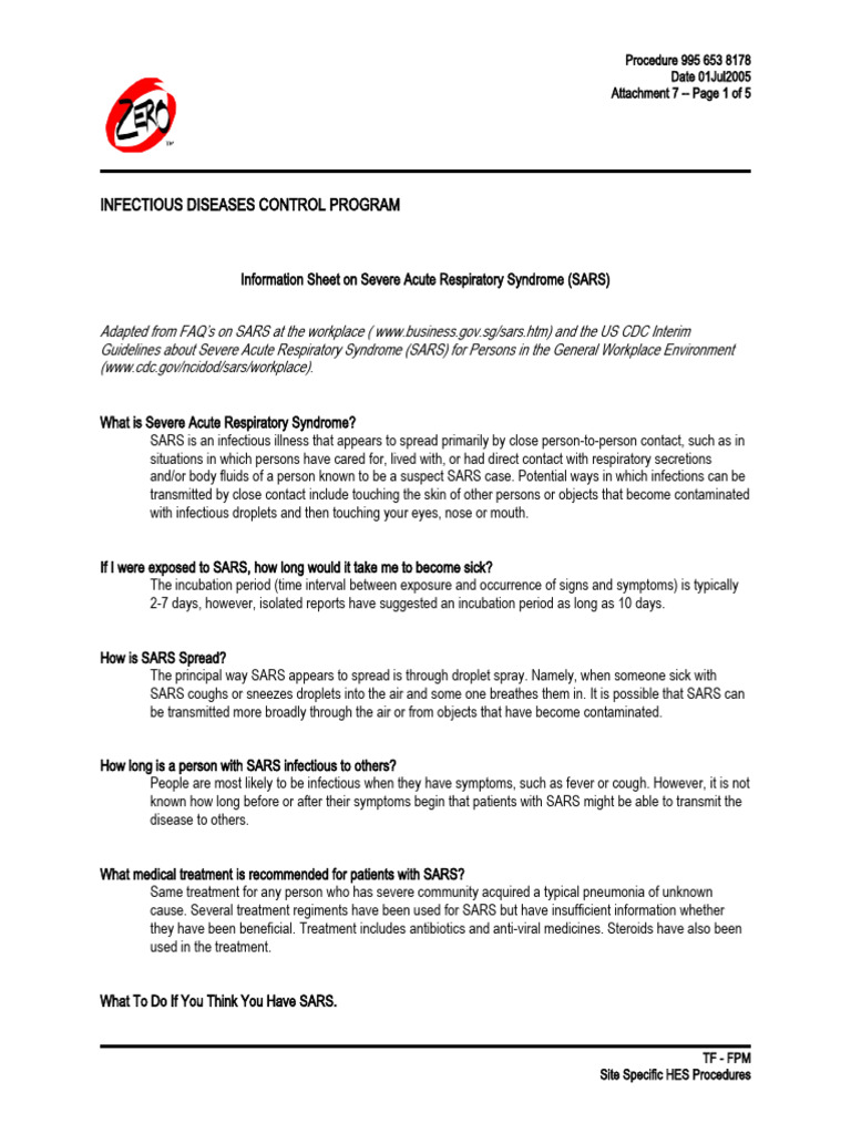 Information Sheet of SARS | PDF | Hand Washing | Hygiene