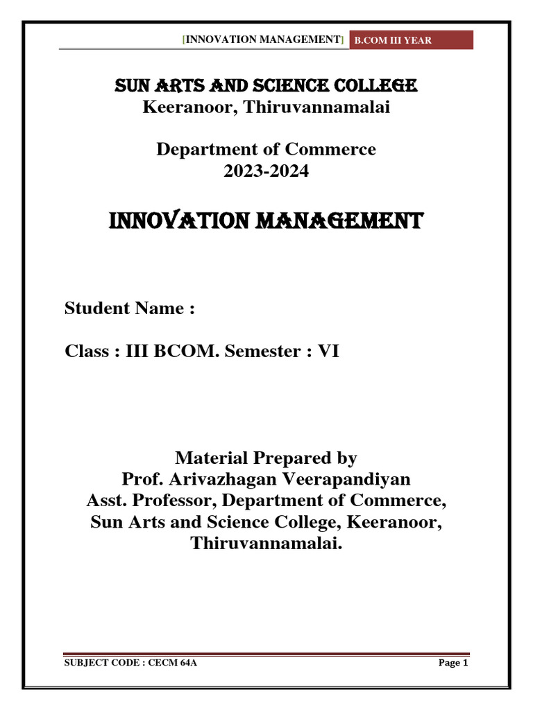Innovation Management Iii Bcom | PDF | Innovation | Marketing Innovation Management Iii Bcom | PDF | Innovation | Marketing