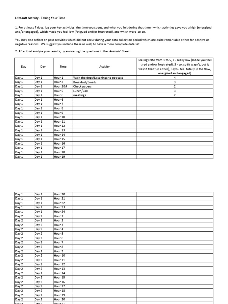 Taking Your Time Activity Worksheet | PDF | Wellness