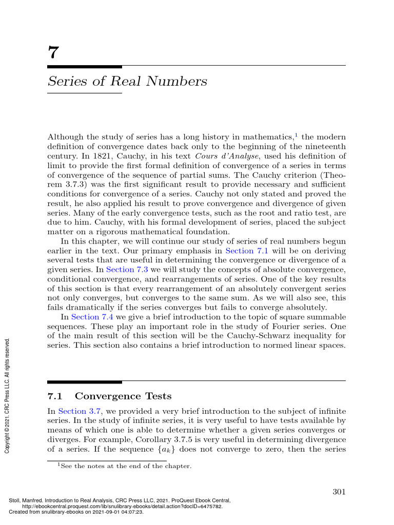 Introduction To Real Analysis - (7. Series of Real Numbers) | PDF | Limit (Mathematics) | Series ...