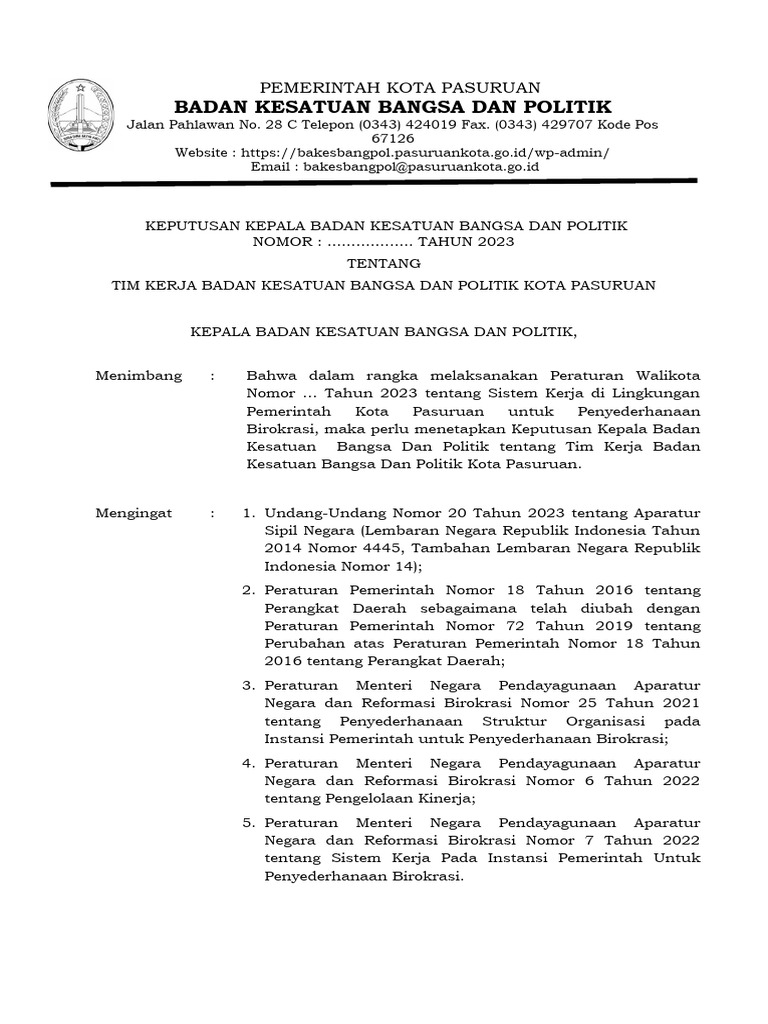 Lampiran Draft SK Tim Kerja 2 | PDF