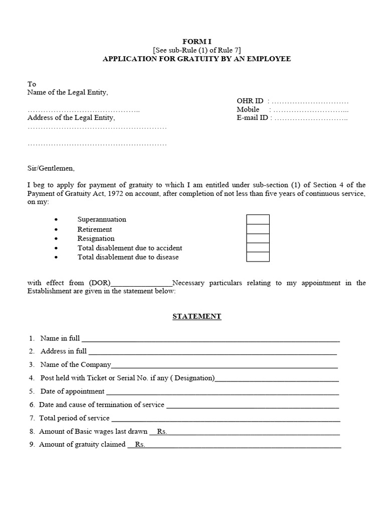 Gratuity Form-I | PDF | Gratuity | Justice