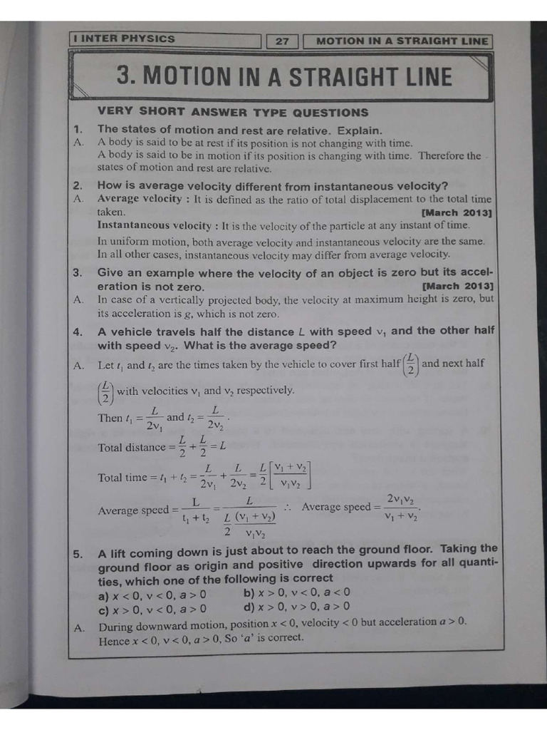 Motion in A Straight Line | PDF