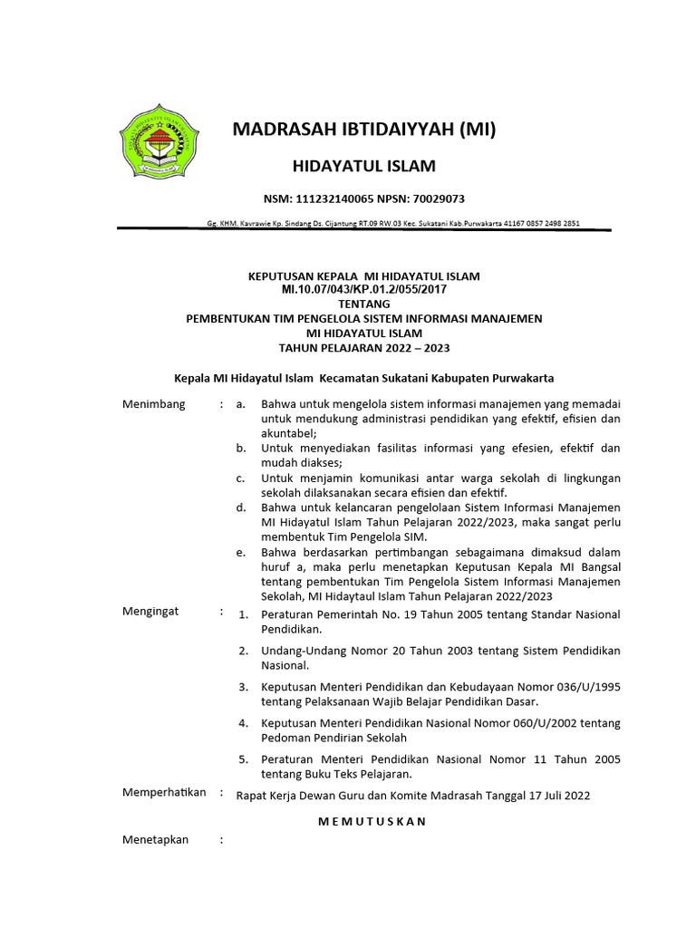 1.6.3.3 SK Tim Pengelola Sim Mi Hic | PDF