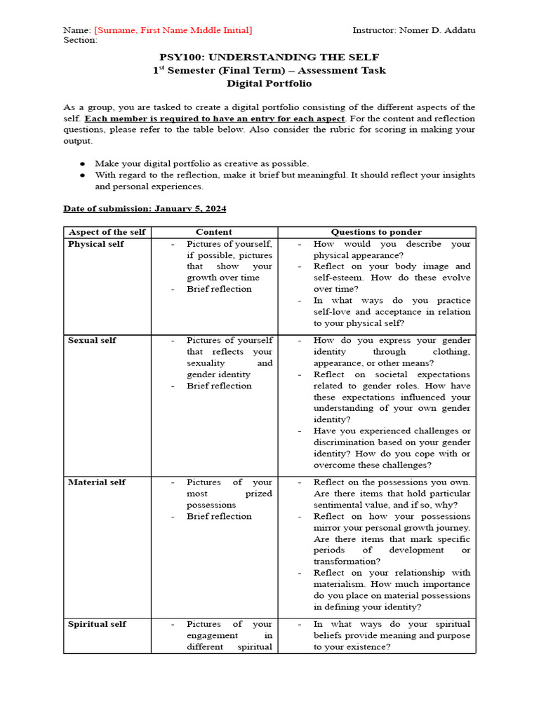 Digital Portfolio: Understanding the Self | PDF | Identity (Social Science) | Gender