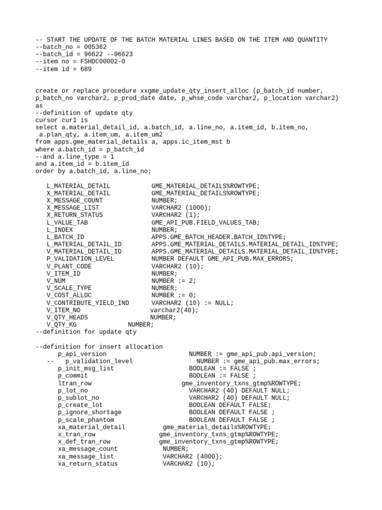 Update Batch Material Quantity Procedure | PDF | Boolean Data Type ...